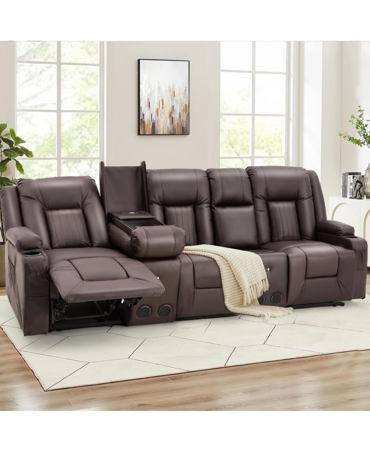 Click here for Aecojoy 3 Seater Recliner Sofa with 2 Console&Blue... prices