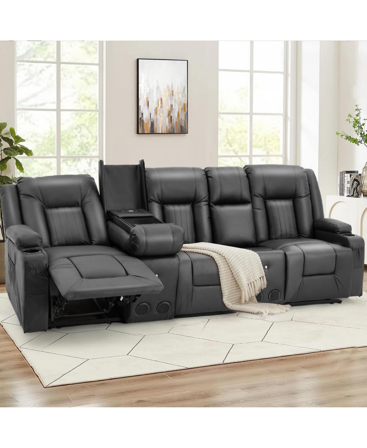 Click here for Aecojoy 3 Seater Recliner Sofa with 2 Console&Blue... prices