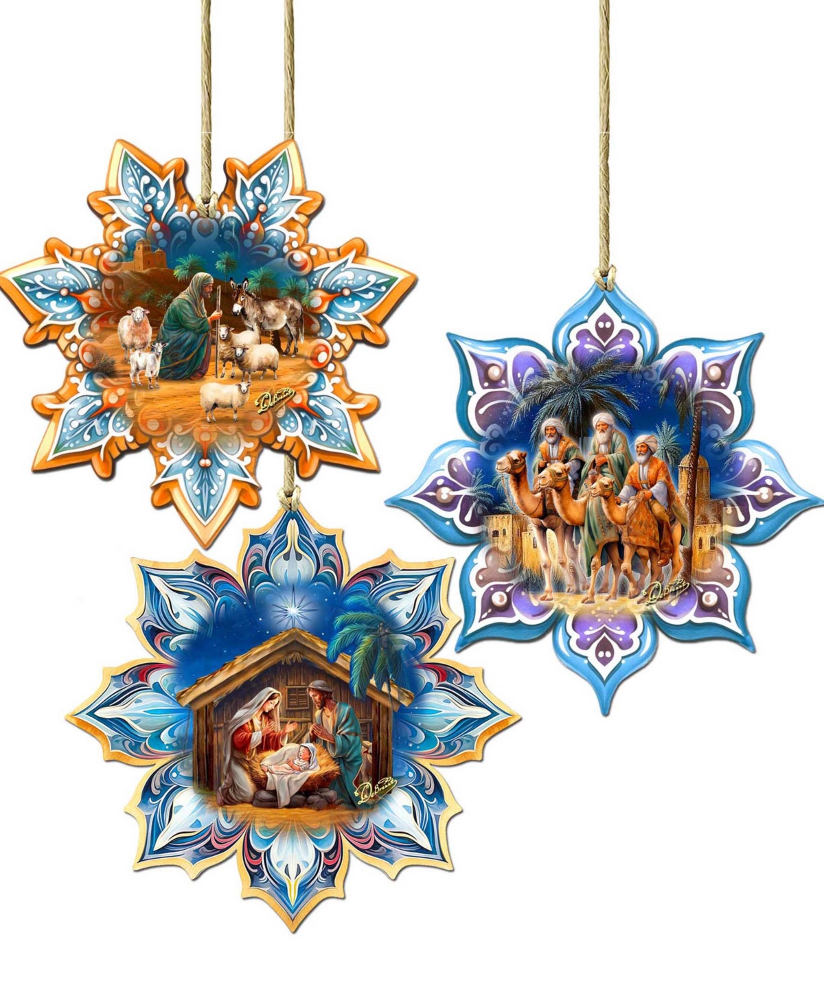 Click here for Designocracy Nativity Snowflake Wood Ornaments  Se... prices