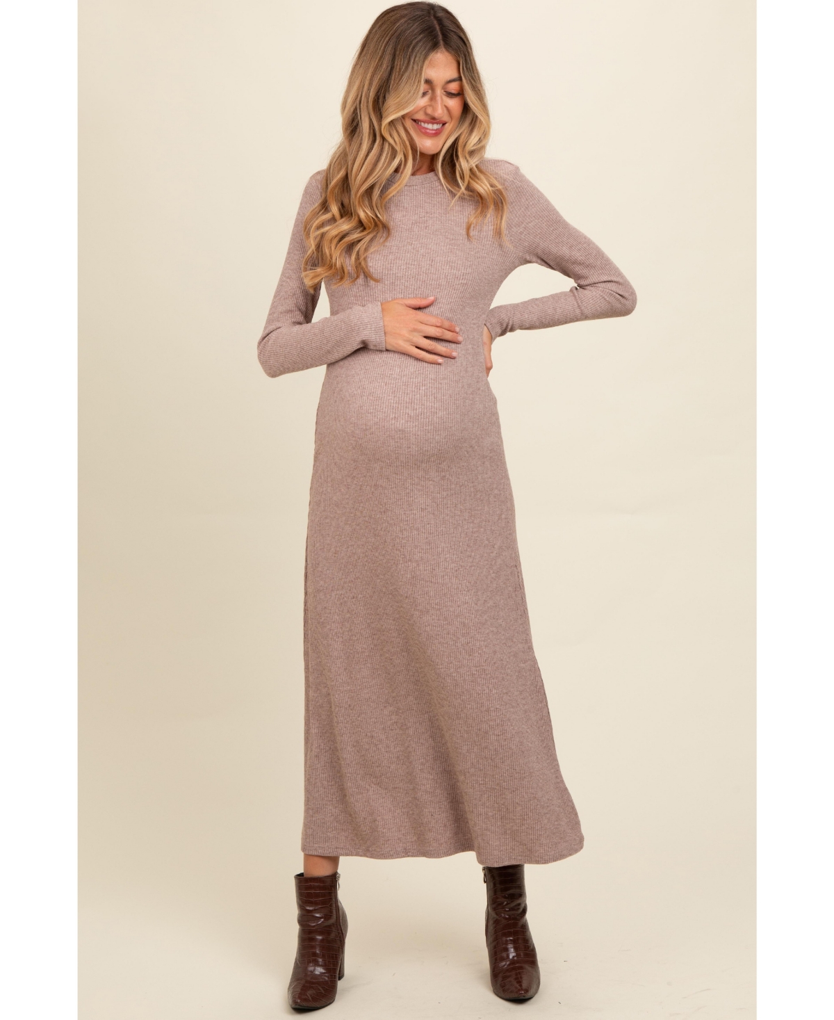 Click here for Pinkblush Maternity Mocha Ribbed Knit Side Slit Mi... prices