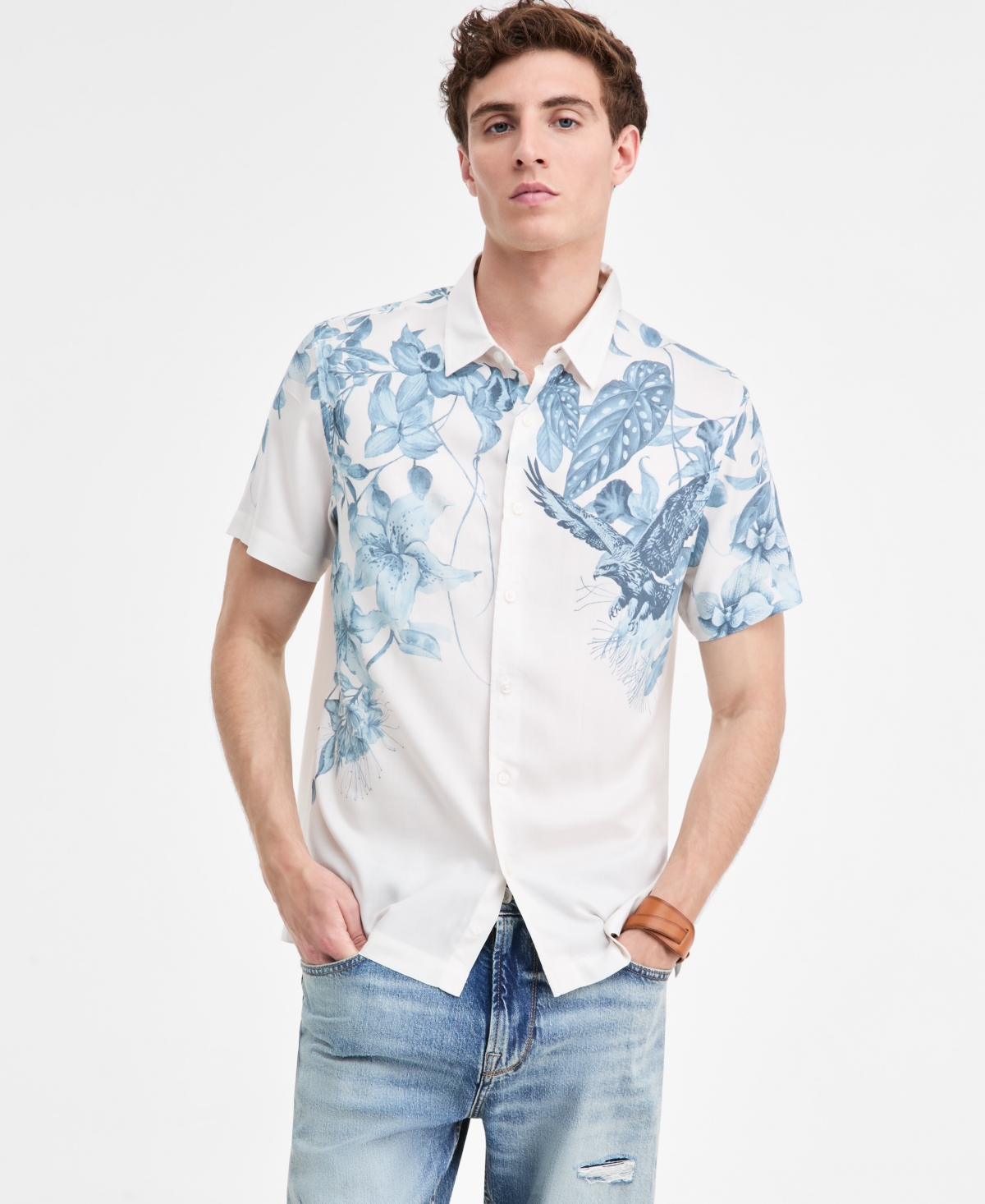 Click here for Guess Mens Short Sleeve Tropical Print Button-Fron... prices