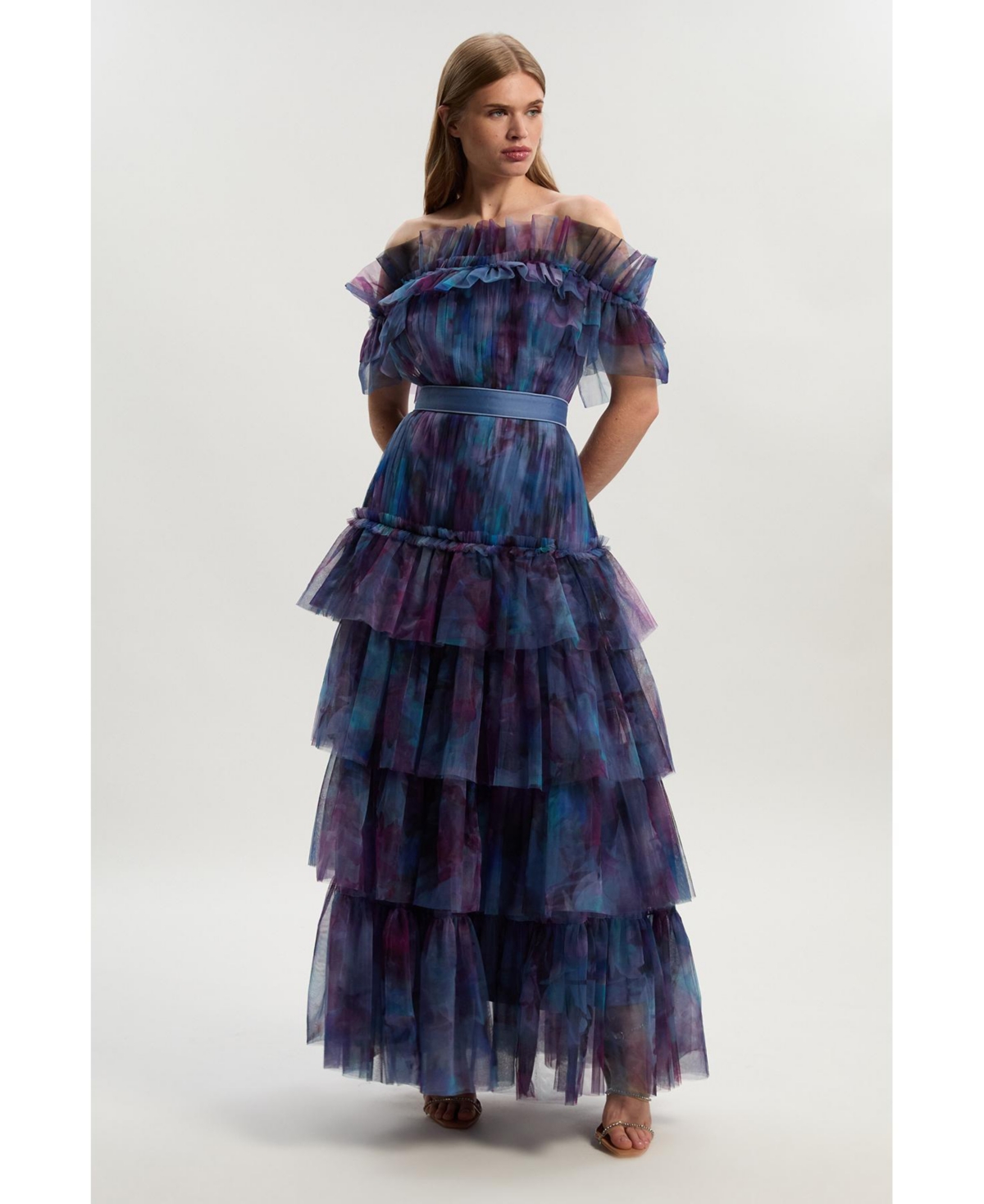 Click here for Karen Millen Womens Floral Tulle Off Shoulder Maxi... prices