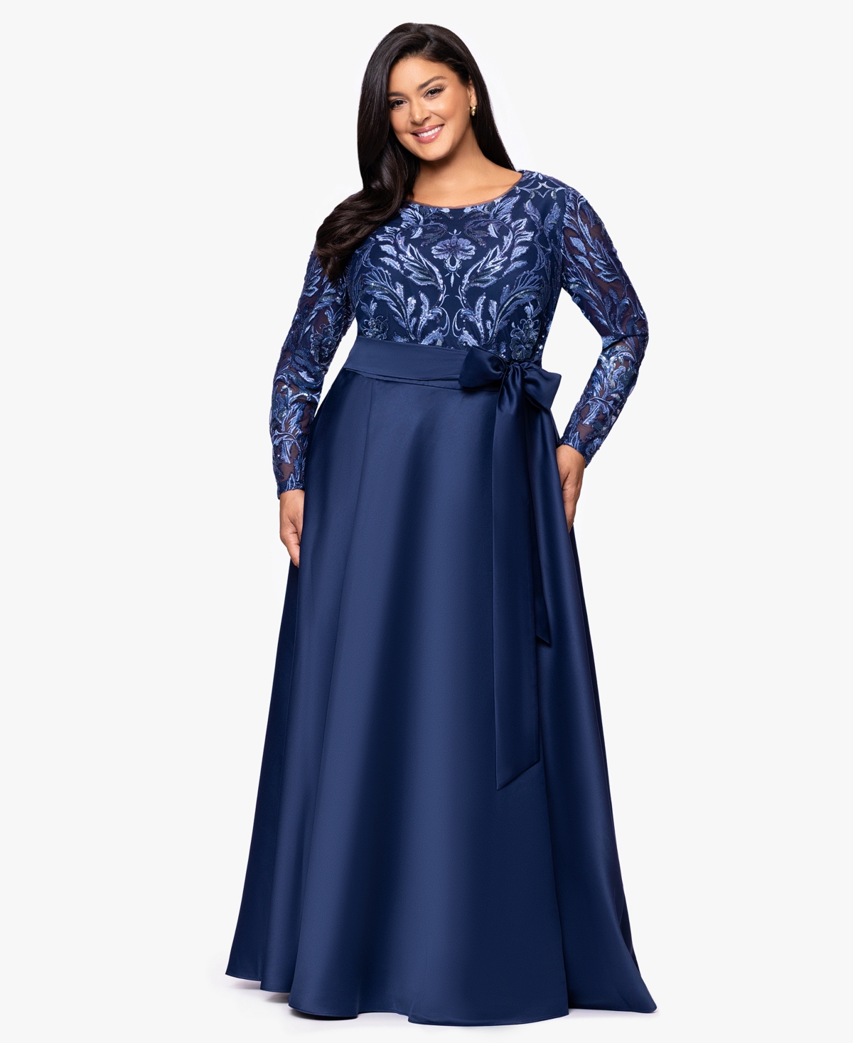 Click here for Xscape Plus Size Sequin Mesh Detail Long Sleeves D... prices