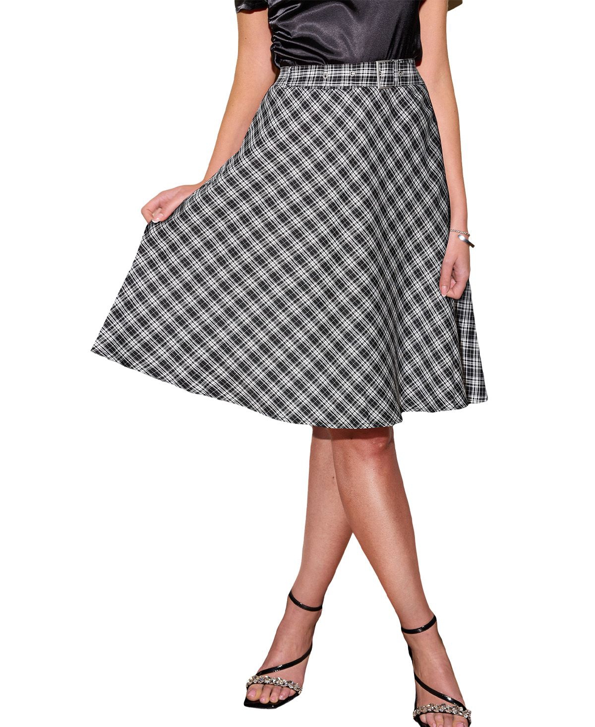 Click here for Cupshe Womens Plaid A-Line Midi Skirt - Black prices