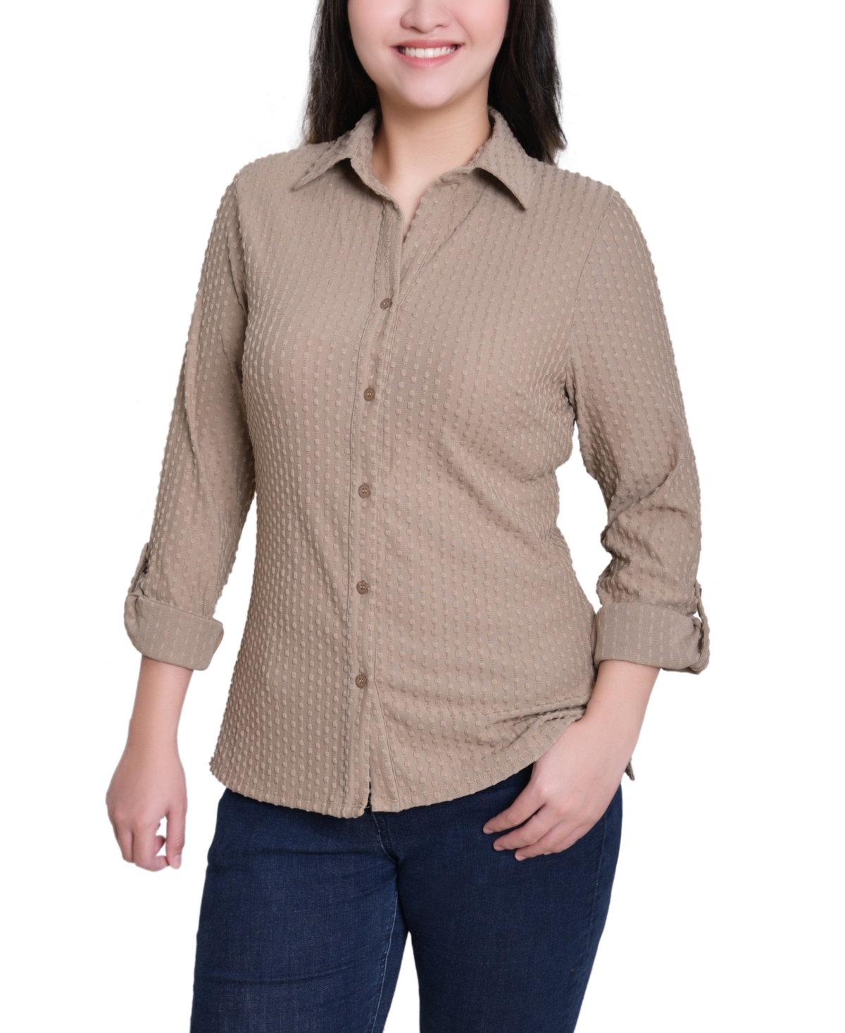 Click here for Ny Collection Womens Point Collar Long Sleeve Text... prices