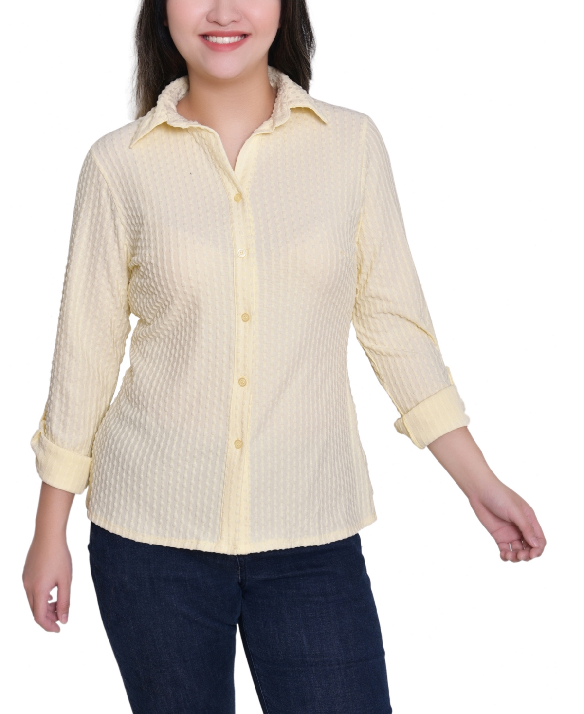 Click here for Ny Collection Womens Point Collar Long Sleeve Text... prices