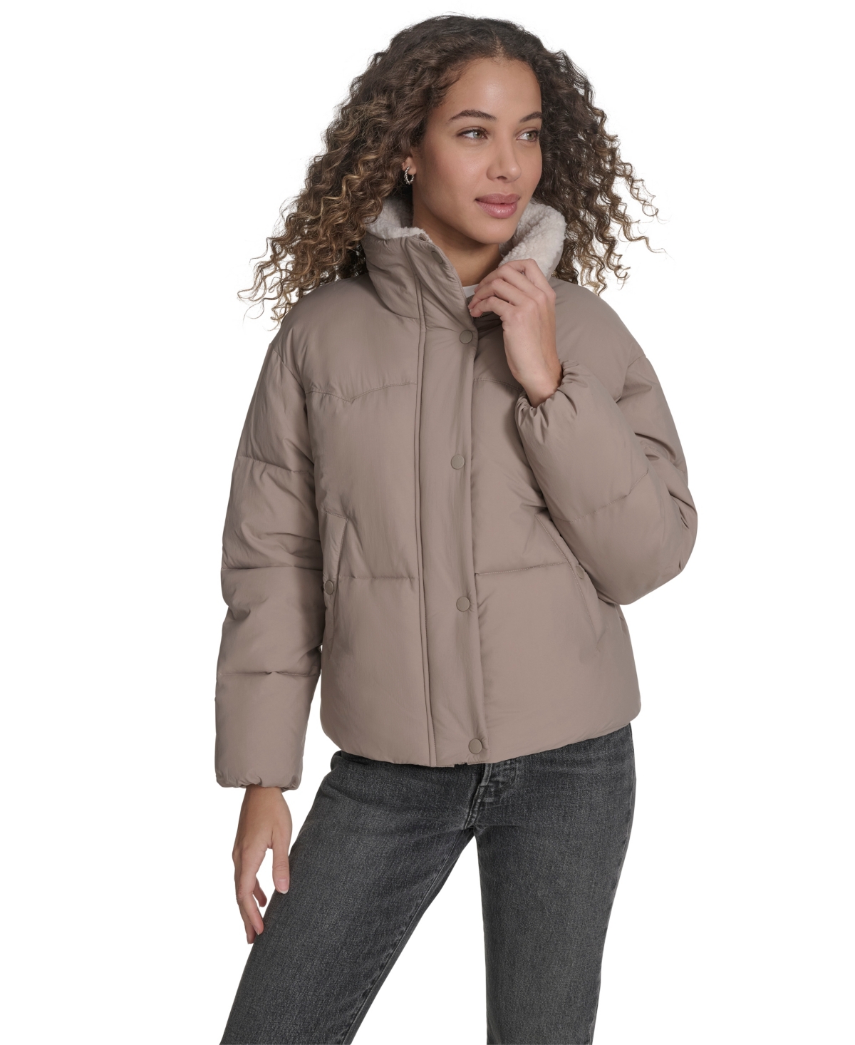 Click here for Levis Womens Regular Western Puffer Jacket - Taupe prices