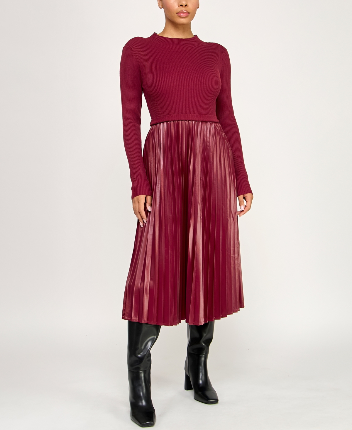Click here for Invitee Juniors Mock Neck Sweater Midi Dress - Red prices