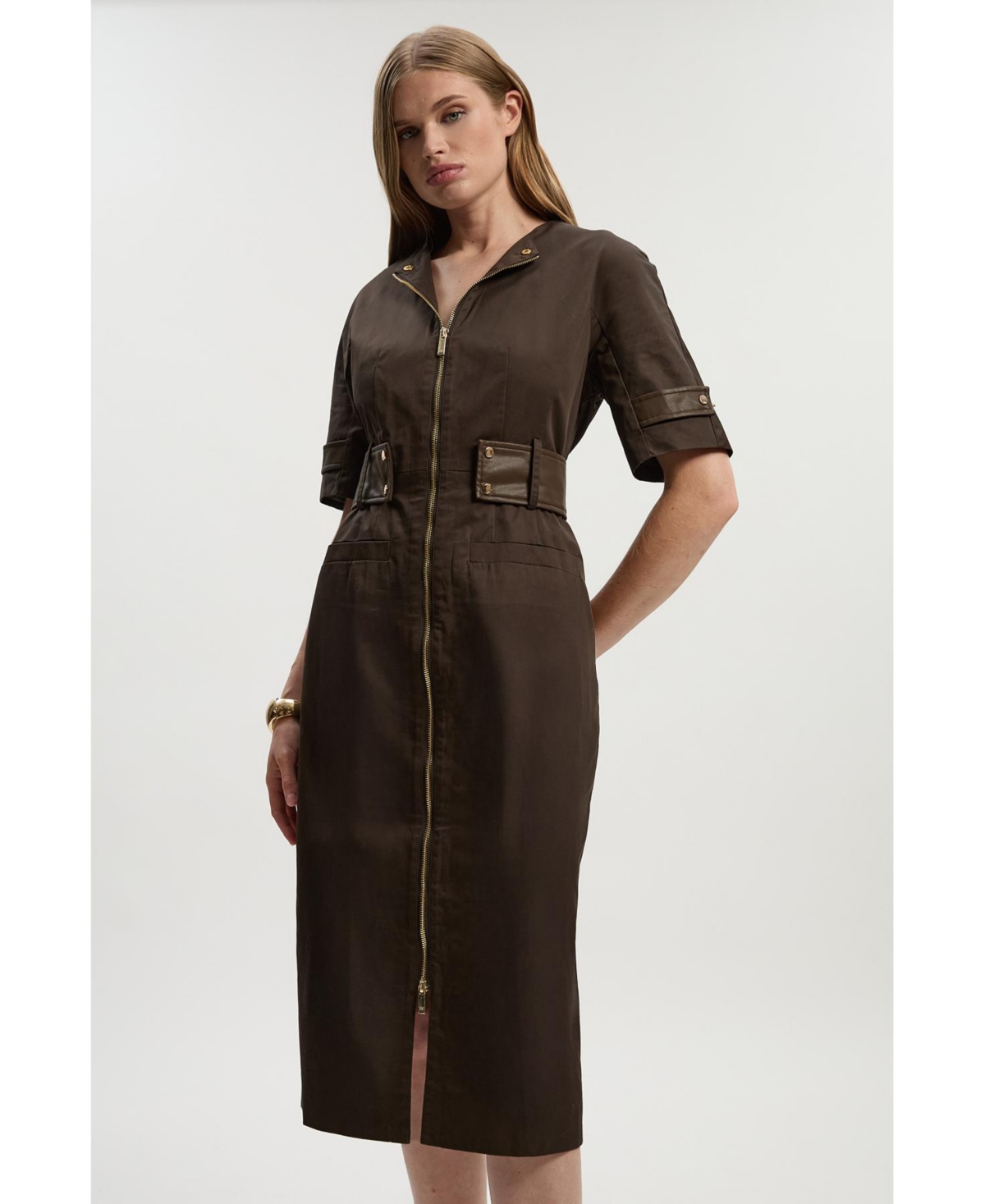 Click here for Karen Millen Womens Cotton Pu Utility Midi Dress -... prices