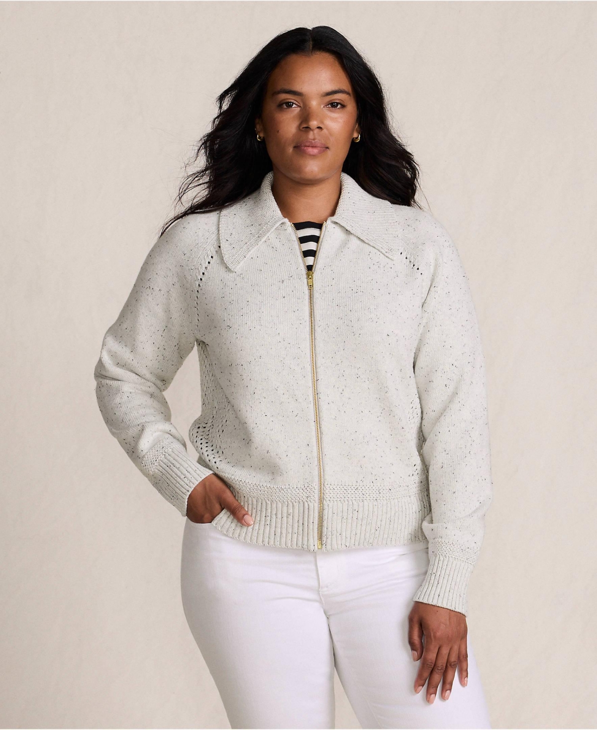 Click here for Lands End Plus Size Drifter Large Collar Zip Front... prices