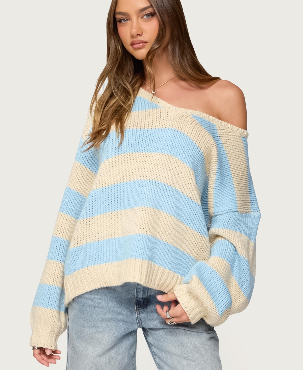Click here for Edikted Womens Tracie Striped Oversized Sweater -... prices