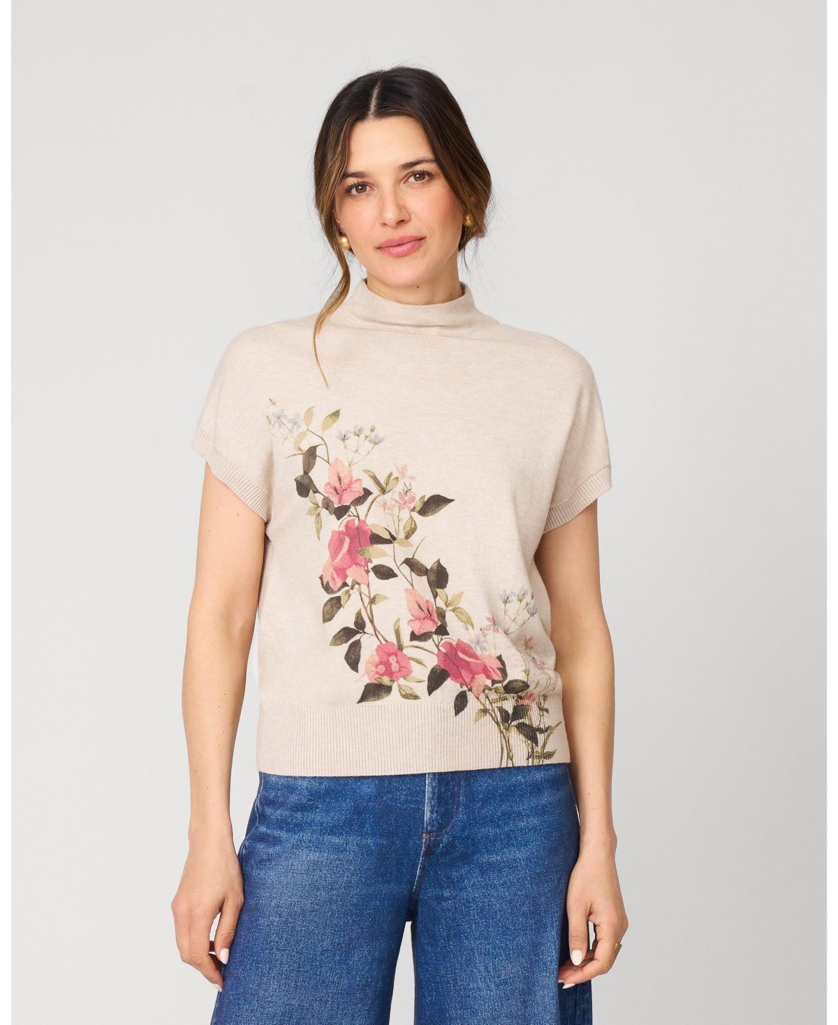 Click here for Cable & Gauge Womens Floral Mock Neck Sweater - Bo... prices