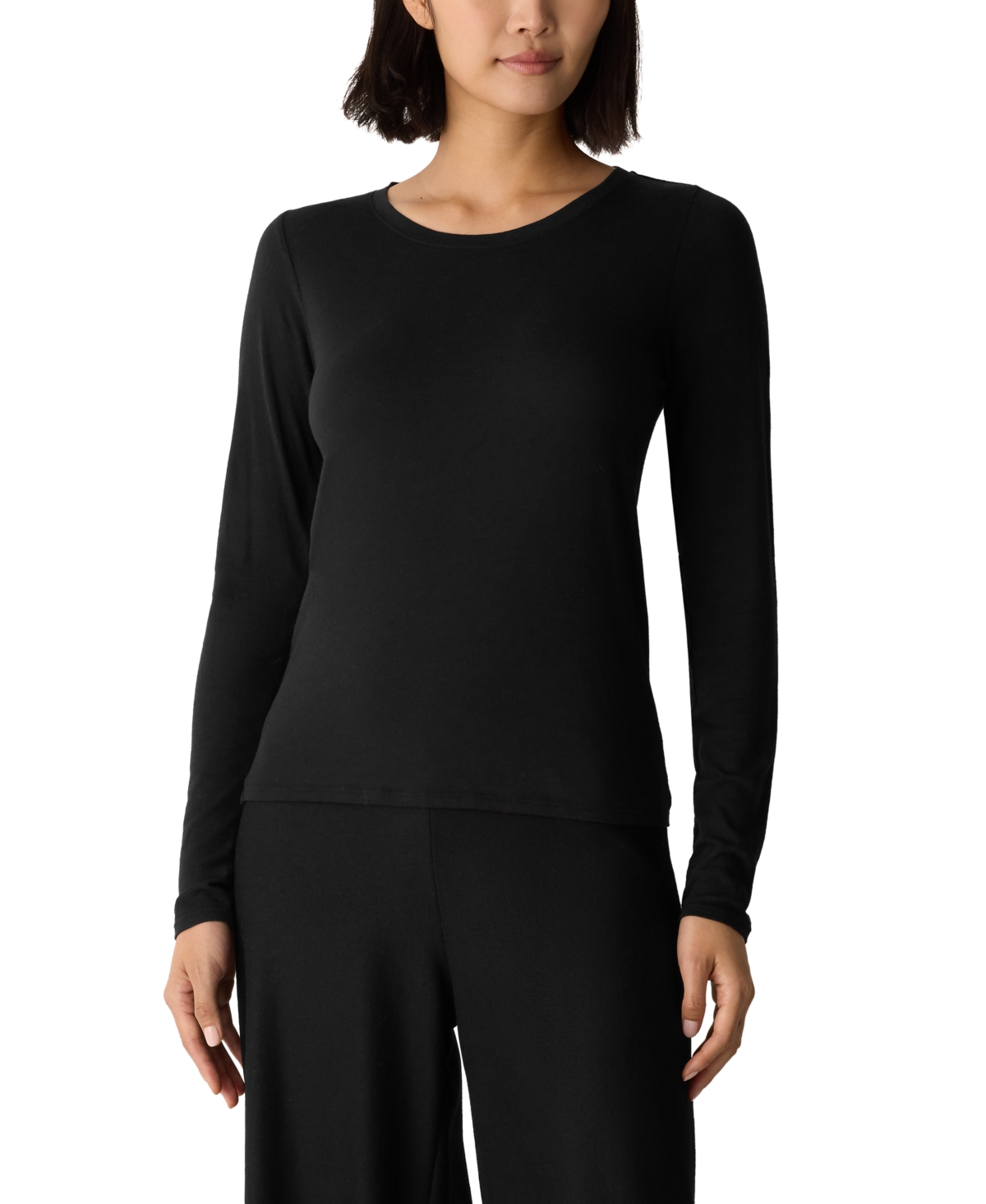 Click here for Eileen Fisher Womens Round Neck T-Shirt - Black prices