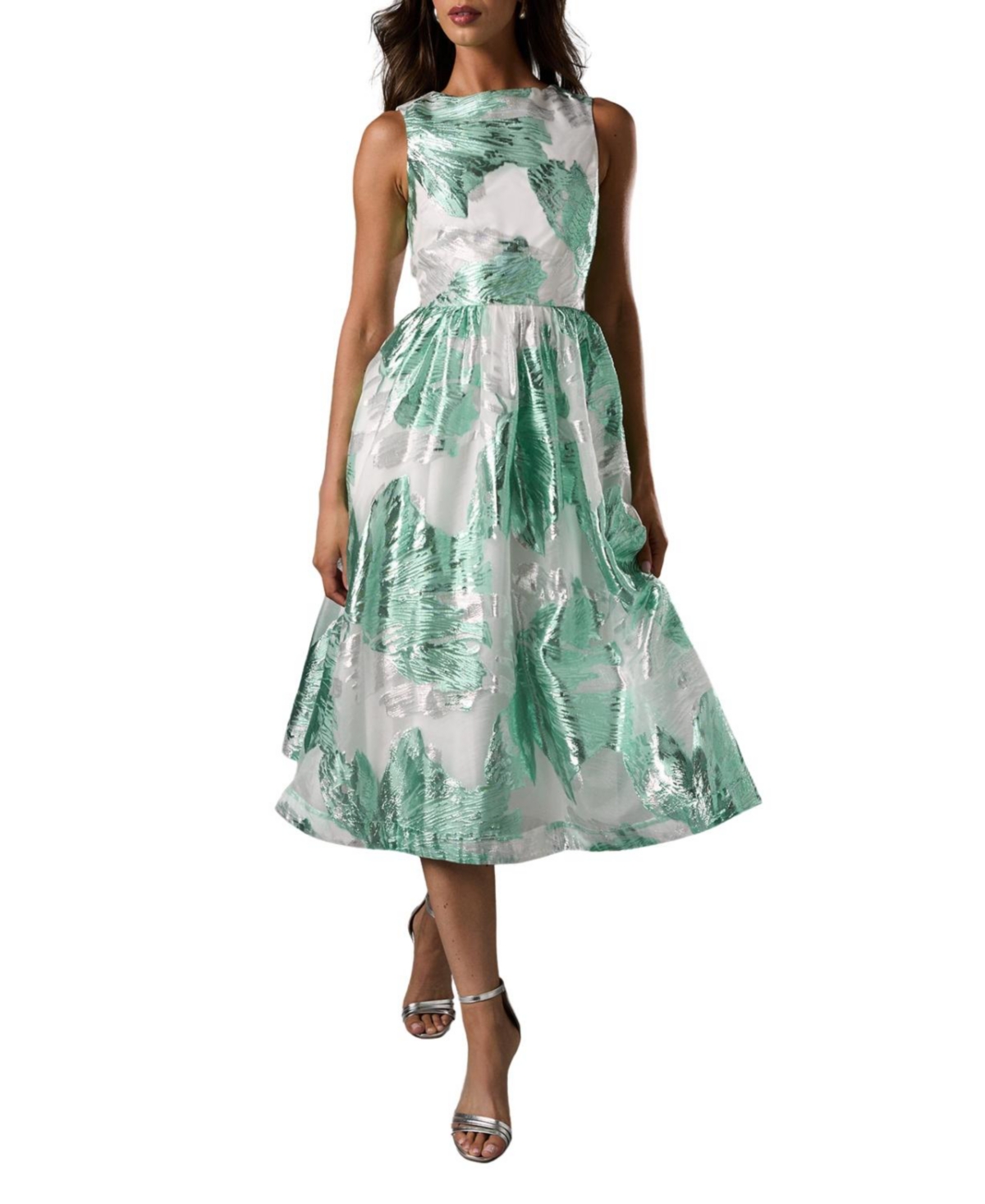 Click here for Coast Womens Jacquard Fit And Flare Midi Dress - G... prices