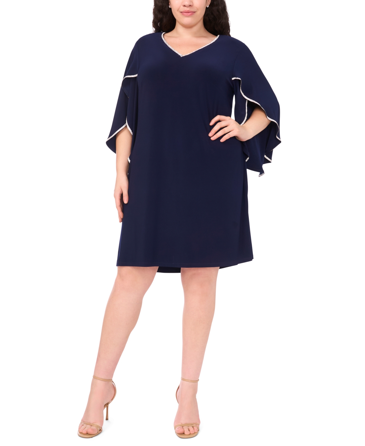 Click here for Msk Plus Size V-Neck Cape Sleeves Dress - Navy prices