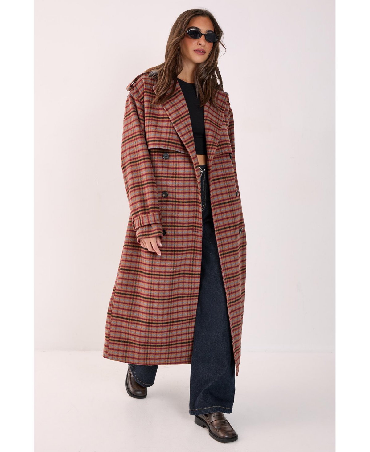 Click here for Nasty Gal Womens Check Vinyl Collar Trench Coat -... prices