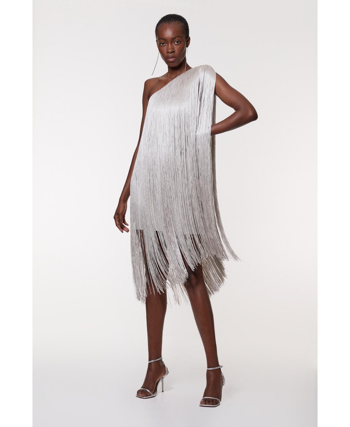 Click here for Karen Millen Womens Fringe Mini Knit Dress - Silve... prices