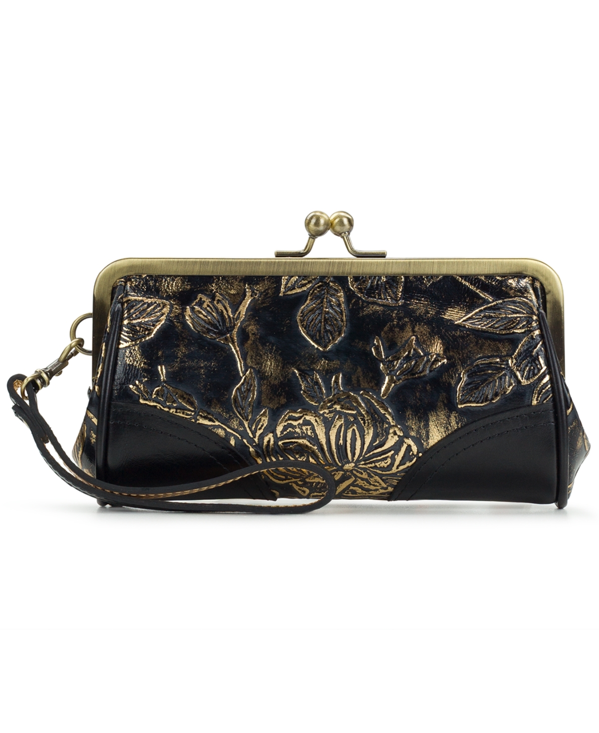 Click here for Patricia Nash Renna Bark Leaves Wristlet - Black B... prices
