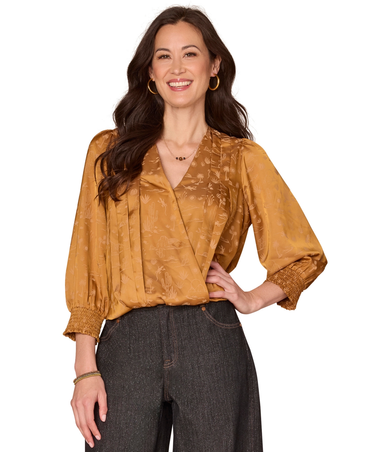 Click here for Democracy Petite 3/4 Sleeve Blouson Top - Sqsh Squ... prices