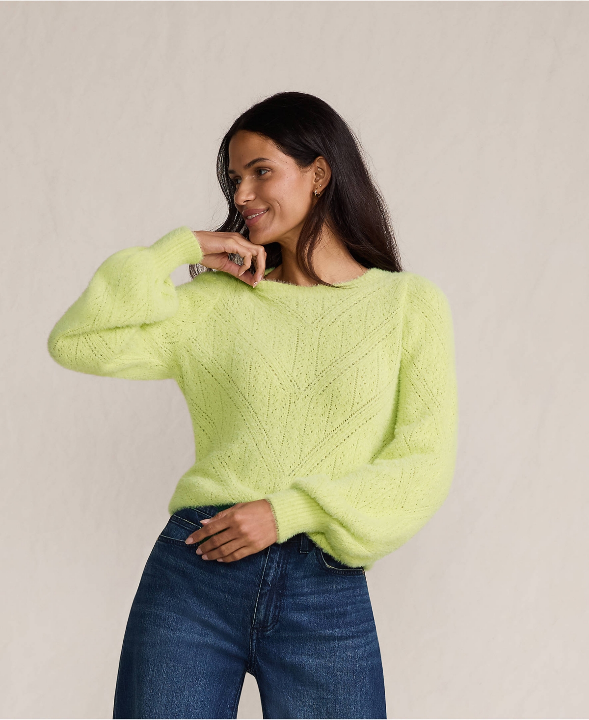 Click here for Lands End Womens Eyelash Fuzzy Pointelle Puff Slee... prices