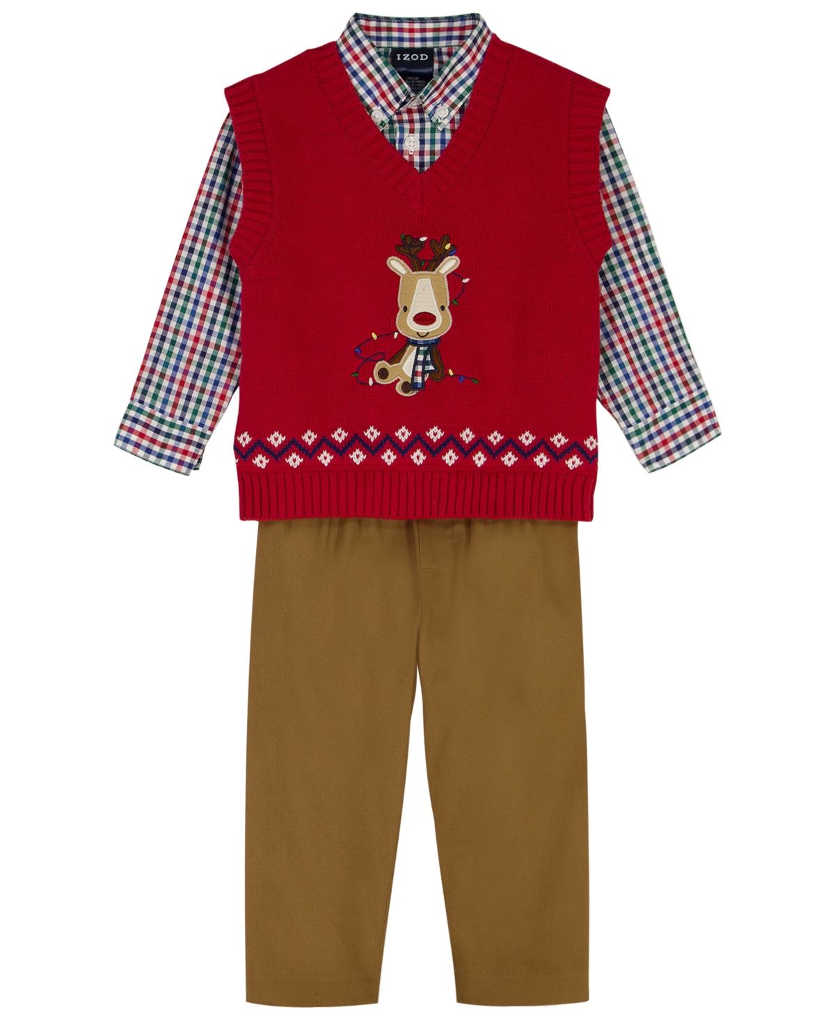 Click here for Izod Baby Boys 3-Piece Holiday Reindeer Sweater Ve... prices