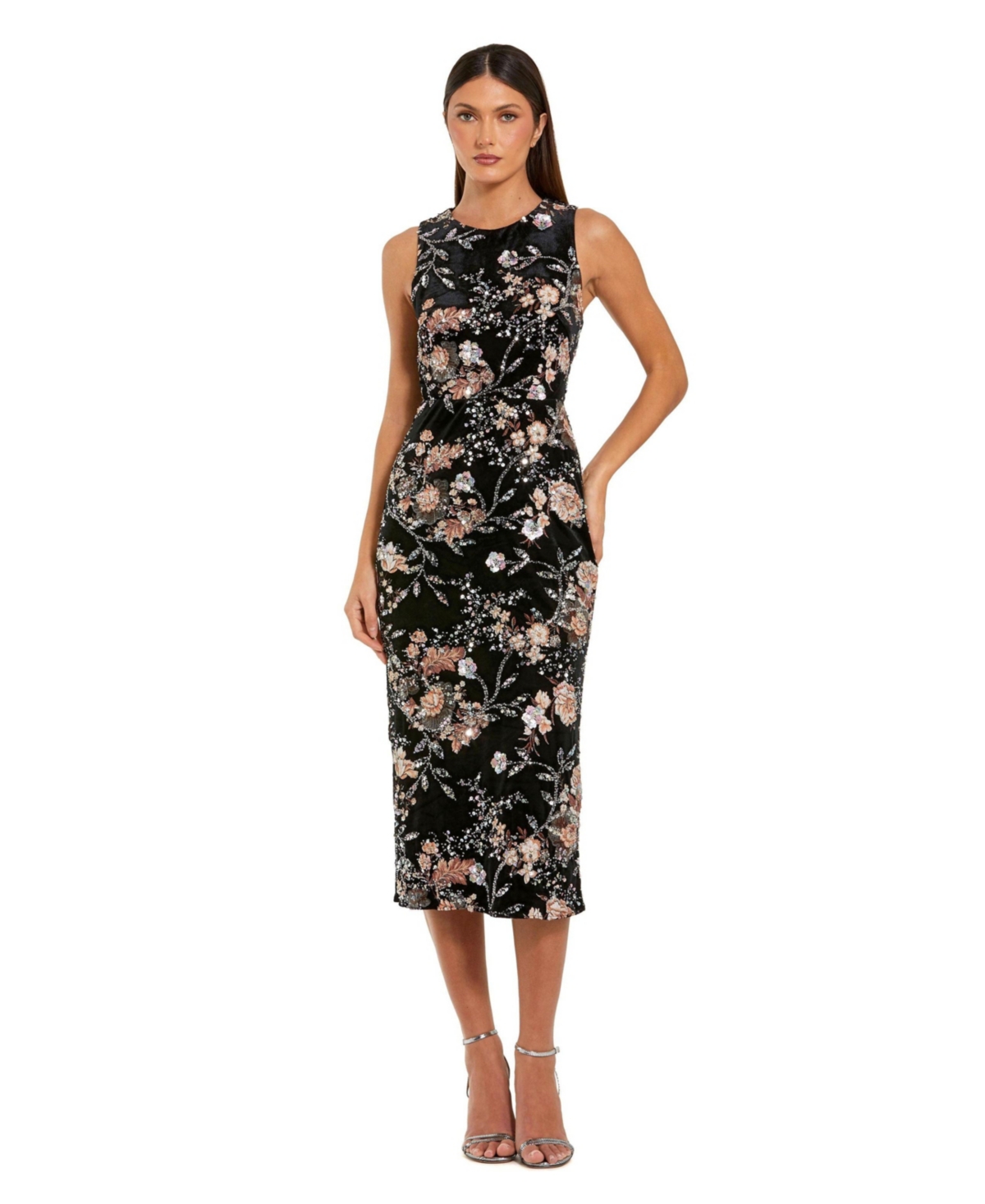 Click here for Mac Duggal Womens Embroidered Velvet High Neck Sle... prices