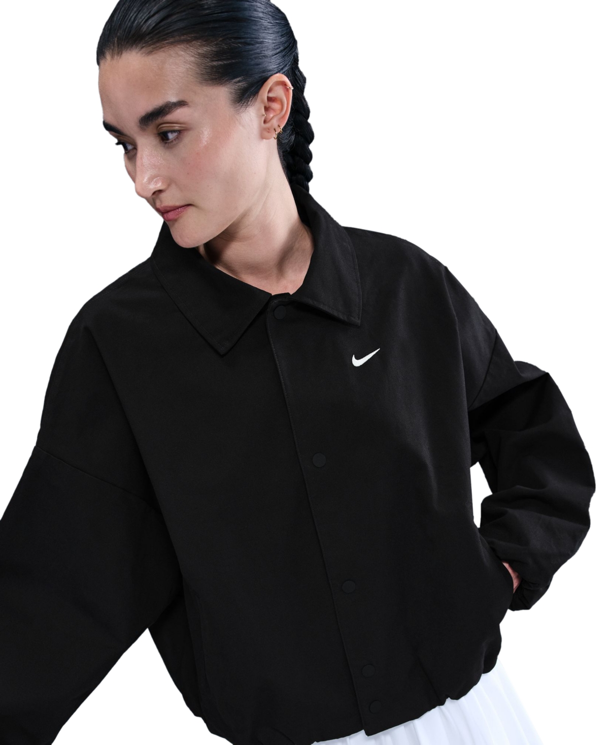 Click here for Nike Sportswear Womens Oversized Woven Jacket - Bl... prices