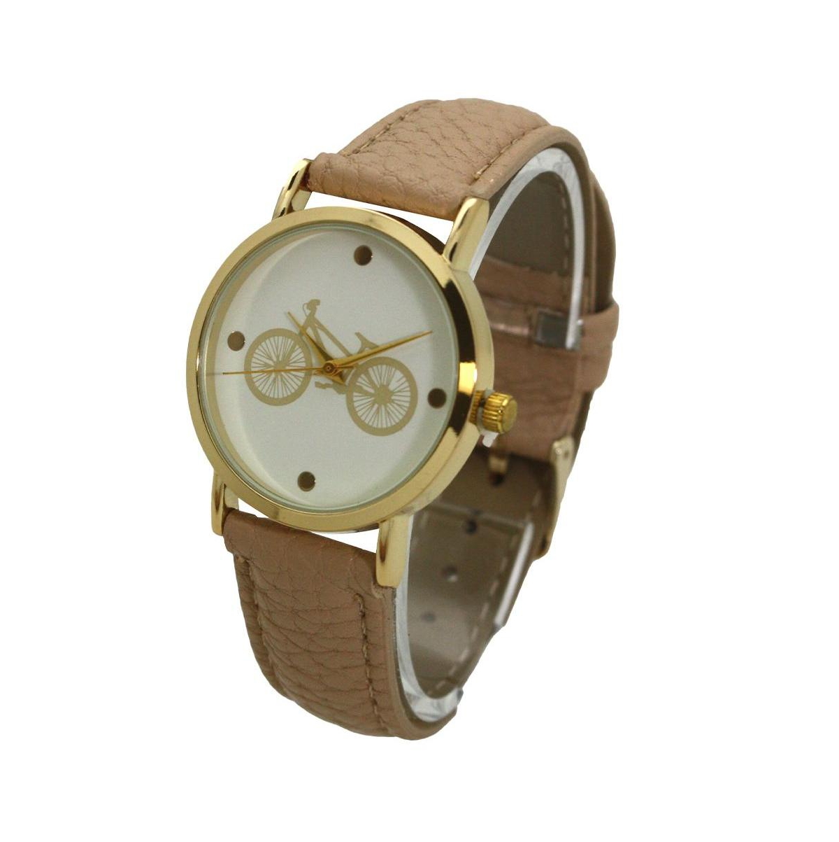 Click here for Beige Bicycle Face Leather Strap Watch - Beige prices