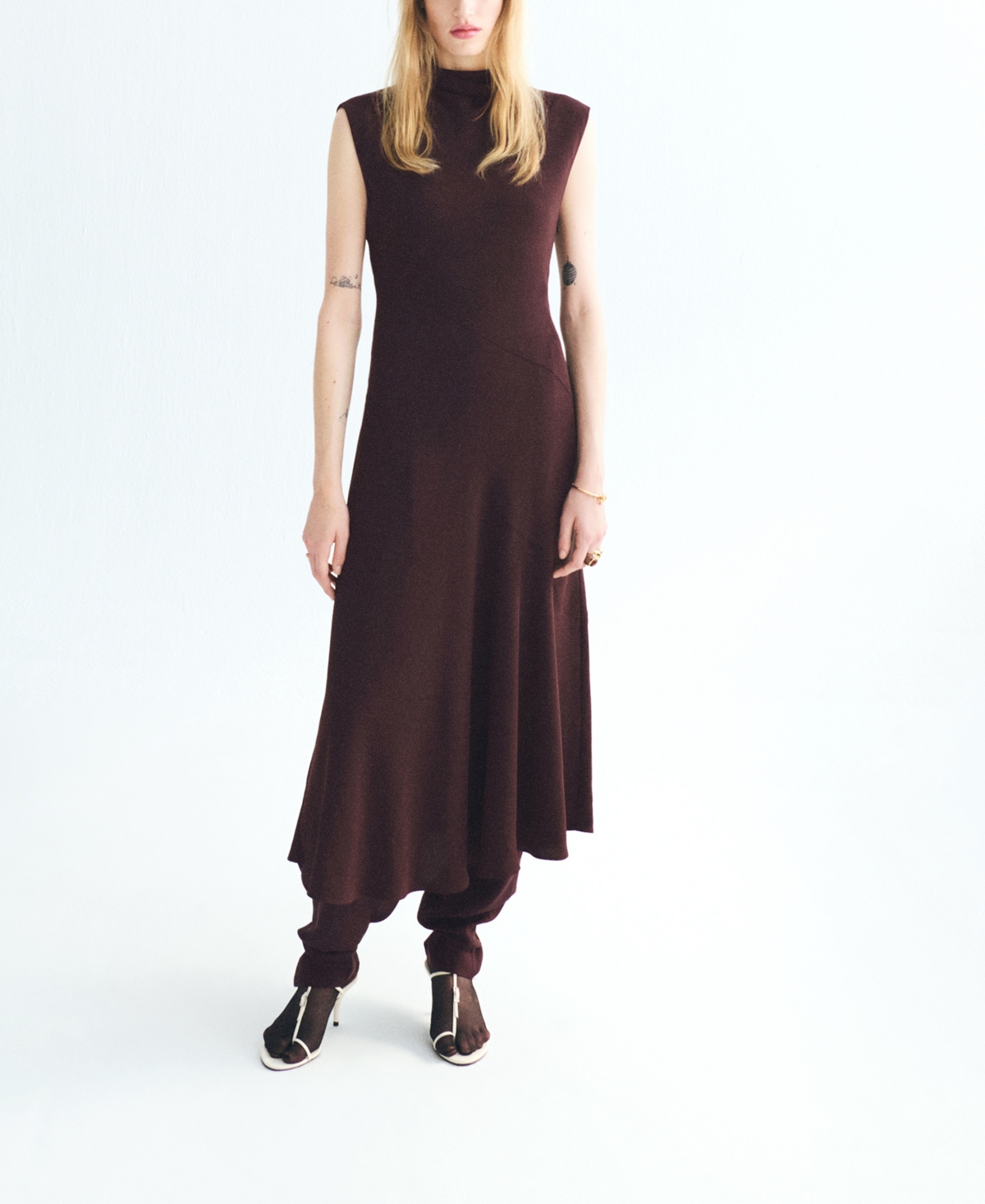 Click here for Mango Womens Long Turtleneck Dress - Brown prices