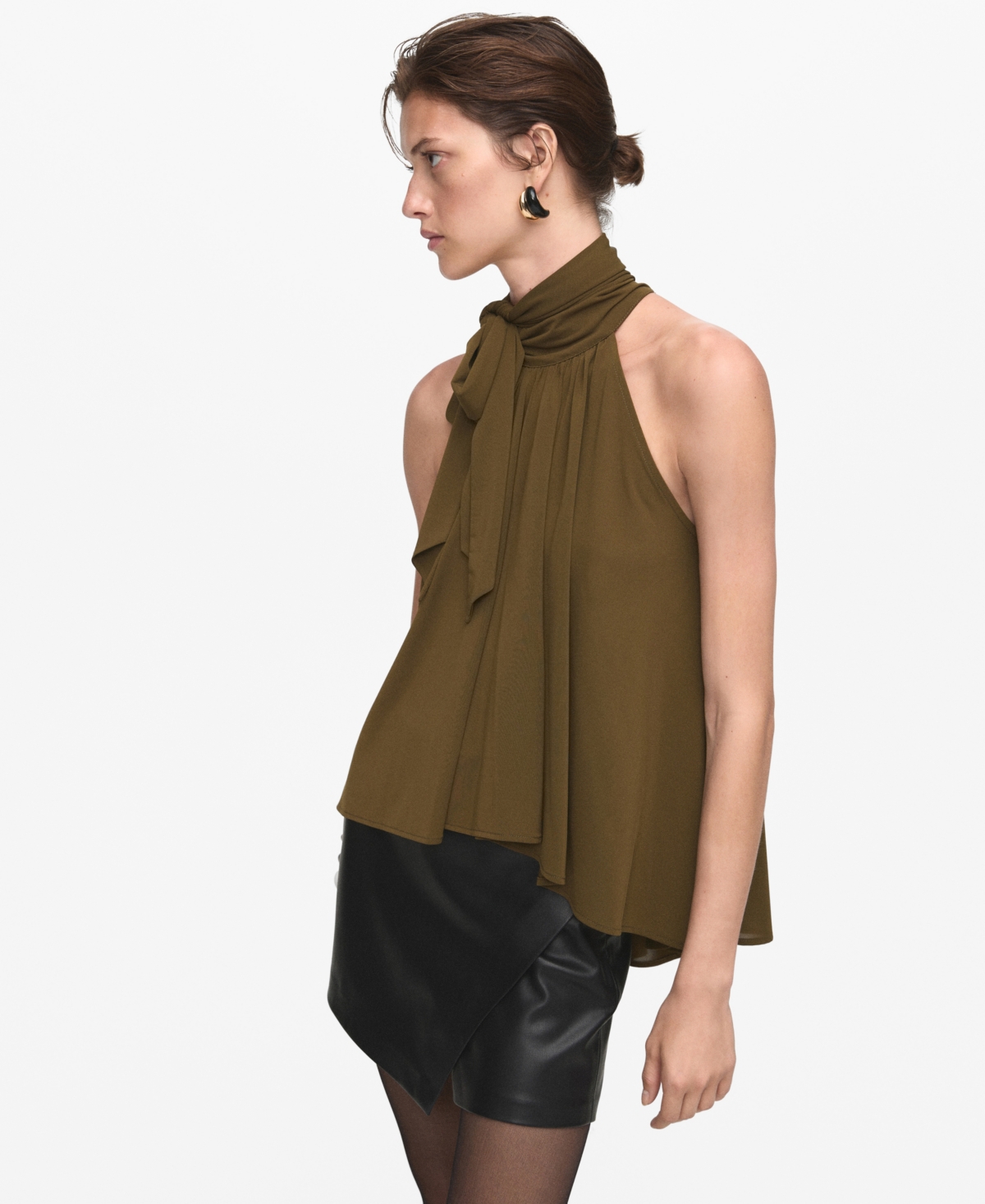 Click here for Mango Womens Halter Bow Top - Khaki prices