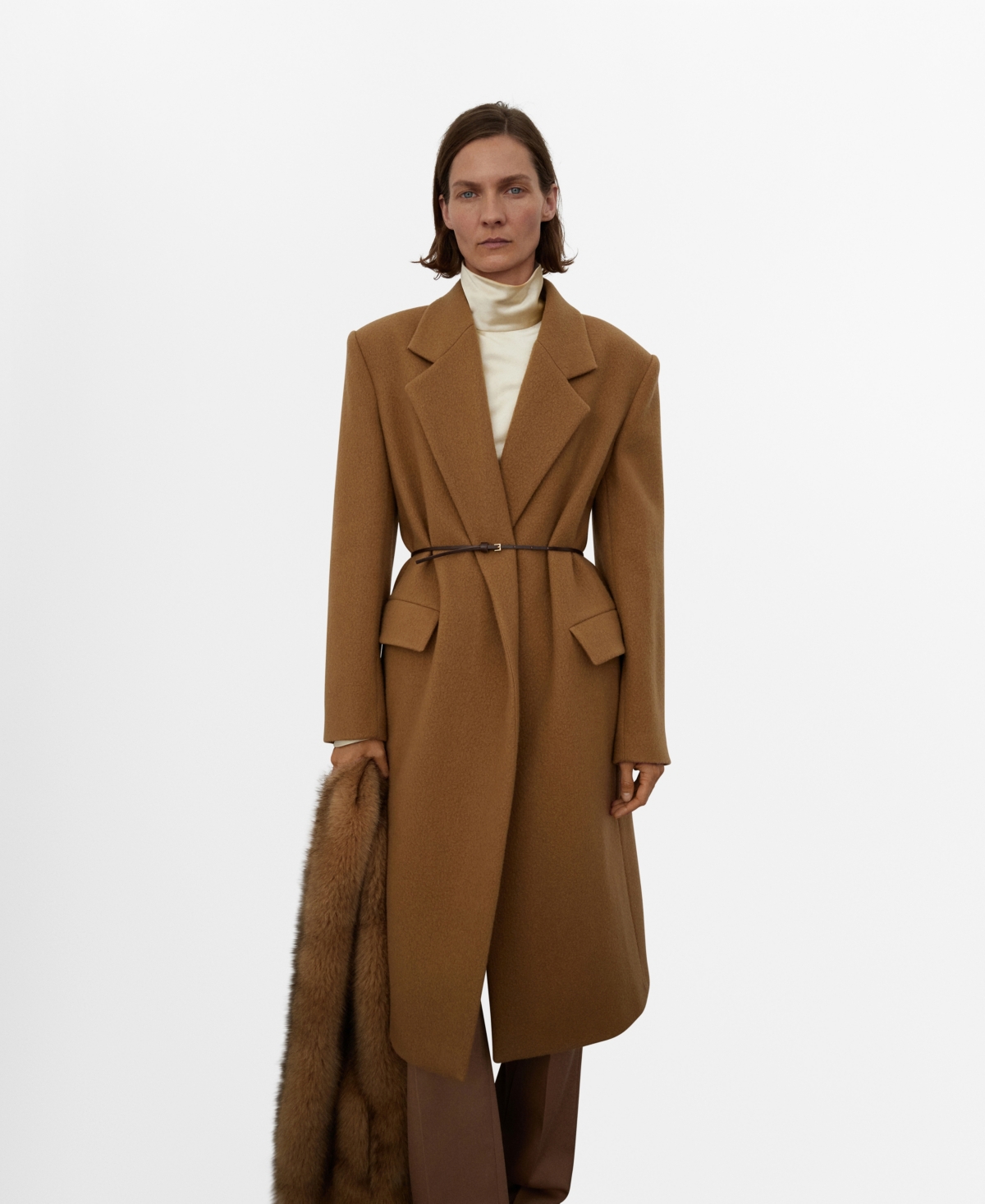 Click here for Mango Womens Lapels Wool Coat - Medium Brown prices