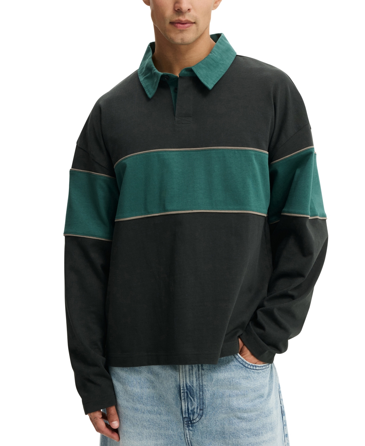 Click here for Cotton On Mens Cropped Fit Rugby Shirt - Black prices