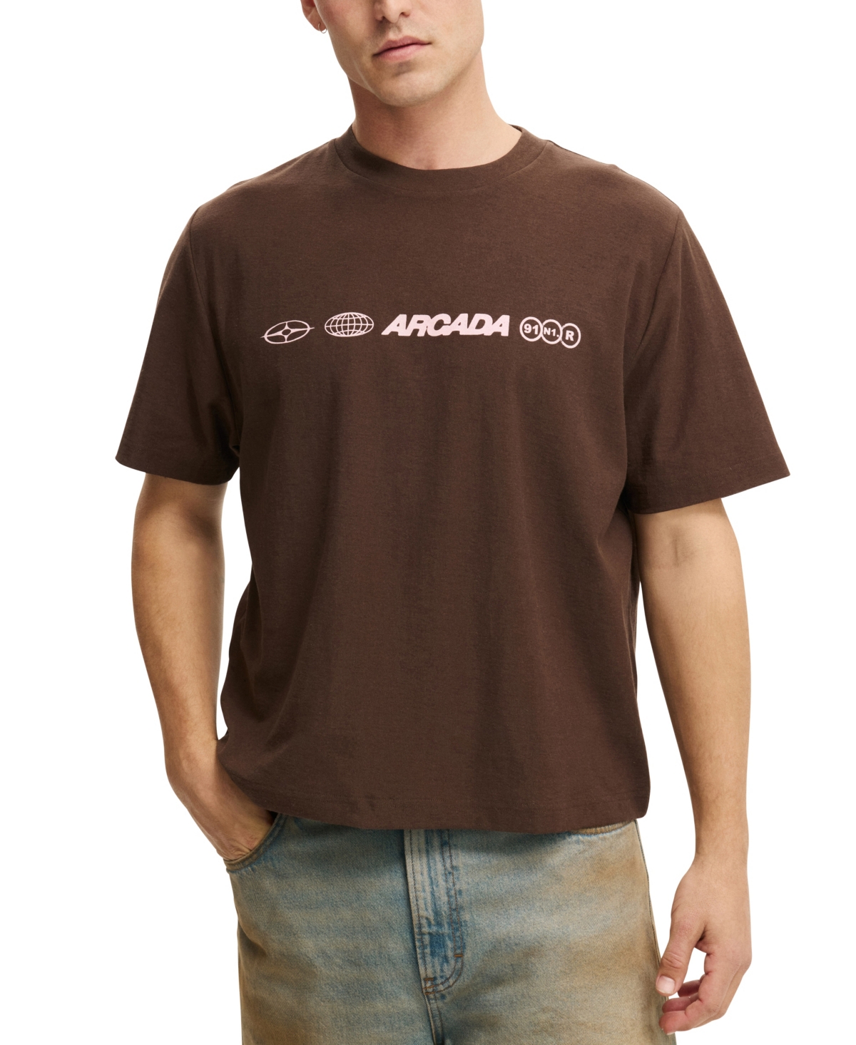 Click here for Cotton On Mens Cropped Fit Graphic T-Shirt - Brown prices