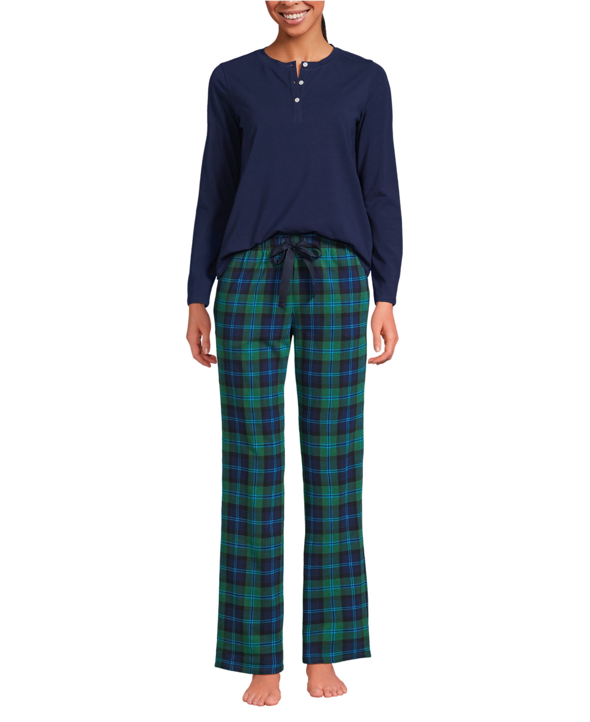 Click here for Lands End Womens Knit 2 Piece Pajama Set - Long Sl... prices