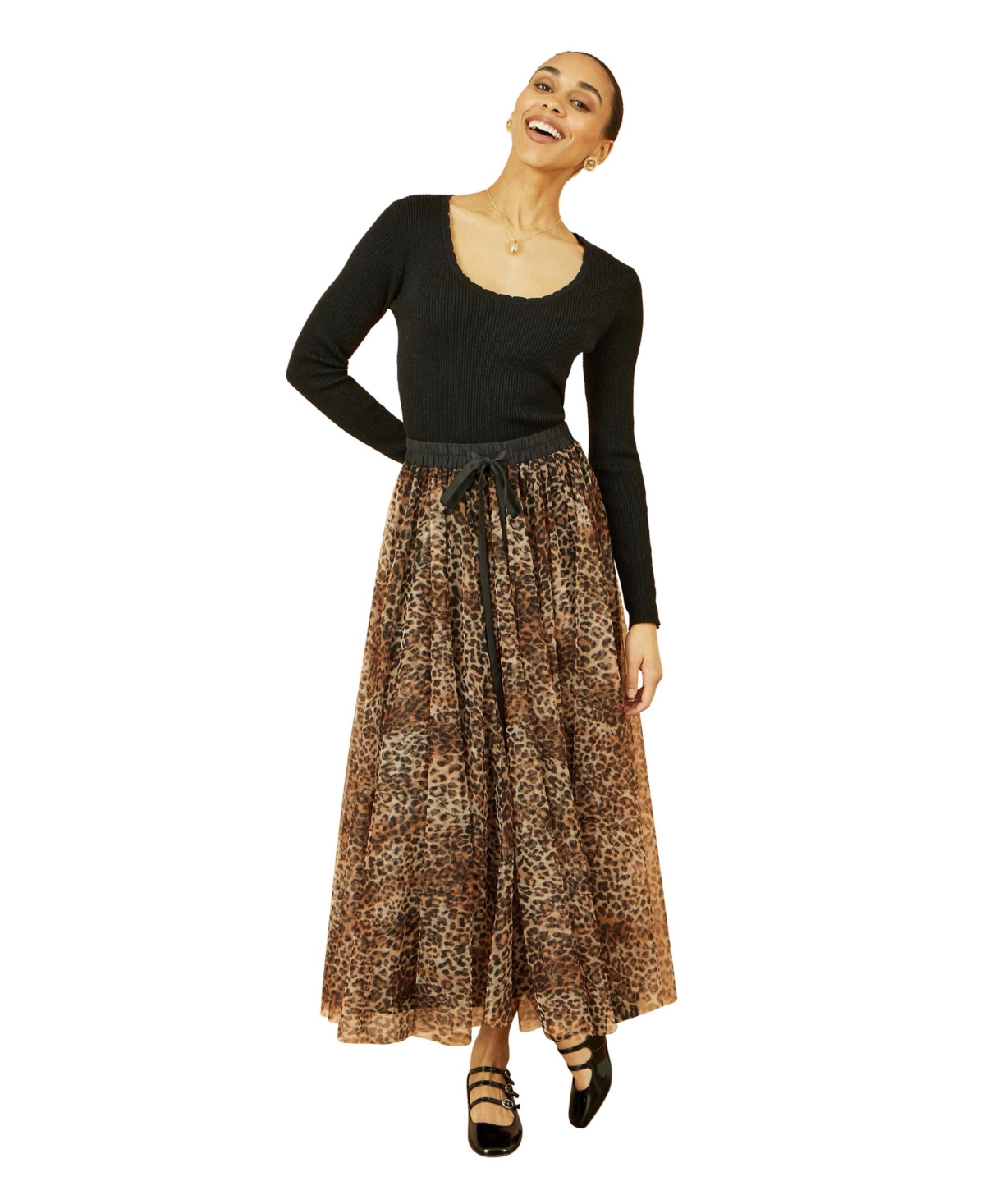 Click here for Yumi Womens Mesh Heart Print Tulle Skirt - Brown prices