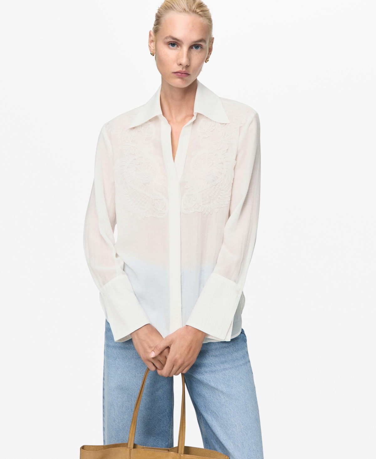 Click here for Mango Womens Patches Lyocell Shirt - Off White prices