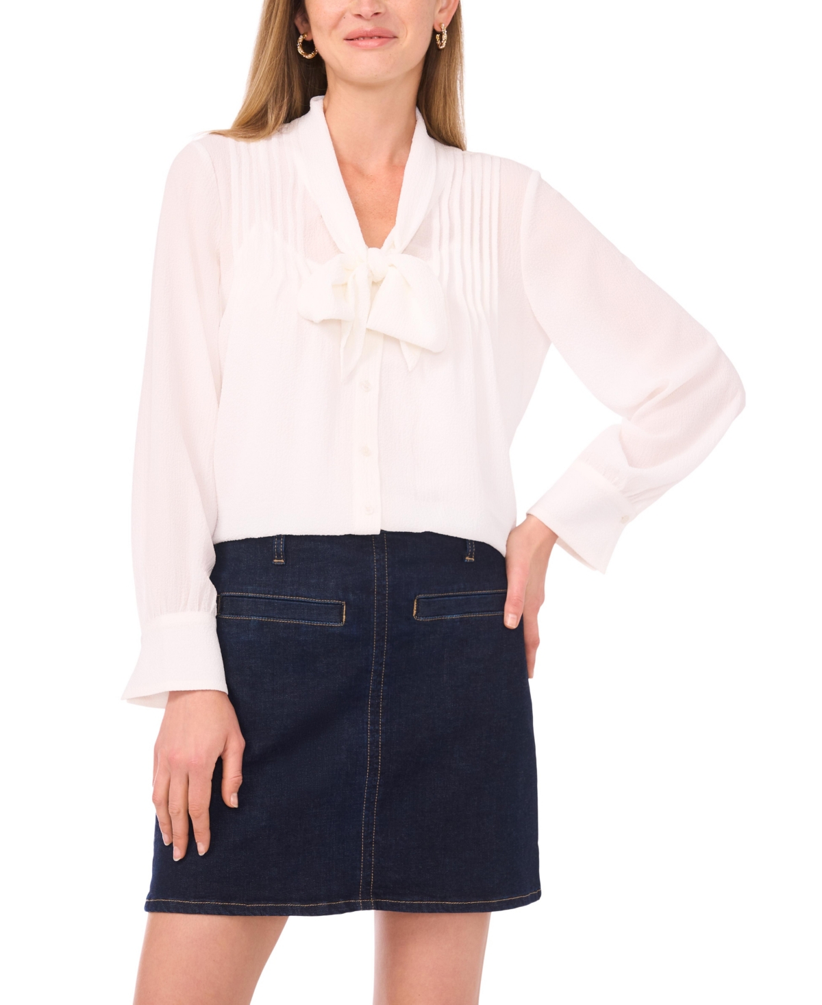 Click here for Vince Camuto Womens Front Tie And Pintuck Long-Sle... prices