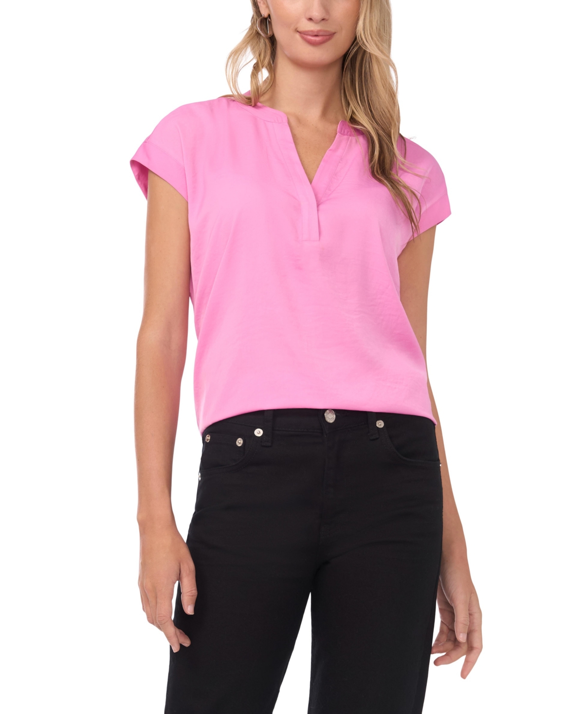 Vince Camuto Womens V-Neck Front Placket Blouse Top - Wisteria