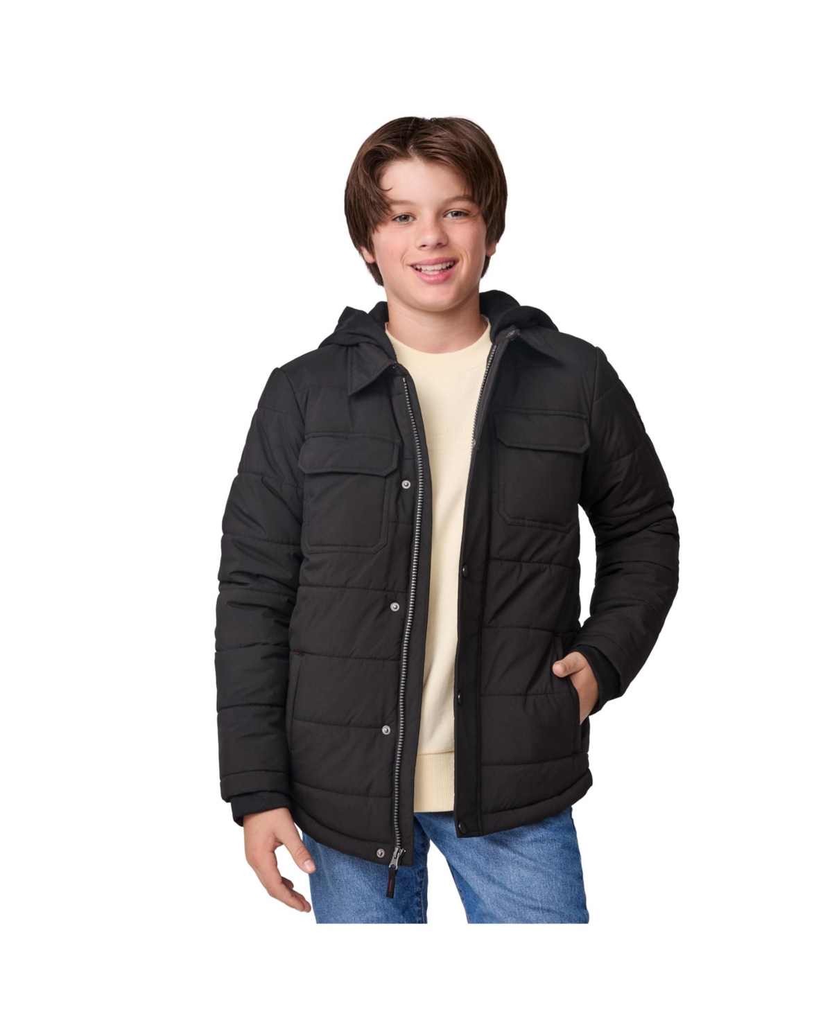 Click here for Free Country Boys Trail Puffer Hoodie Shacket - Bl... prices