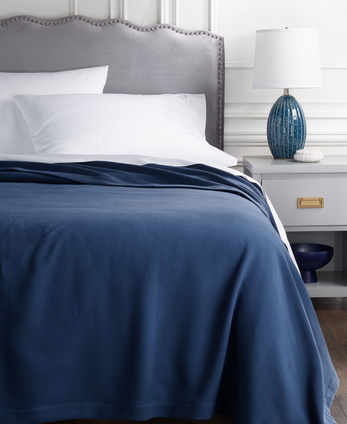 Click here for Sferra Allegra Cotton Blanket  Twin - Navy prices