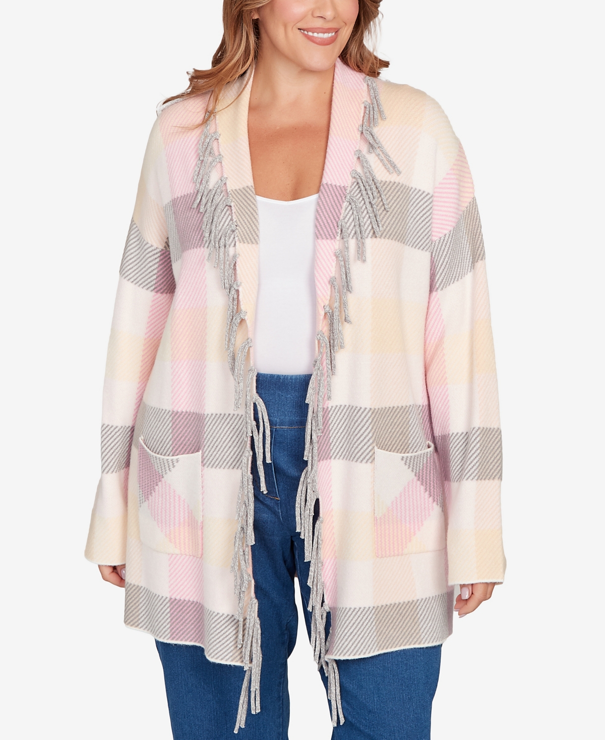 Click here for Ruby Rd. Plus Size Luxe Plaid Fringed Cardigan Swe... prices