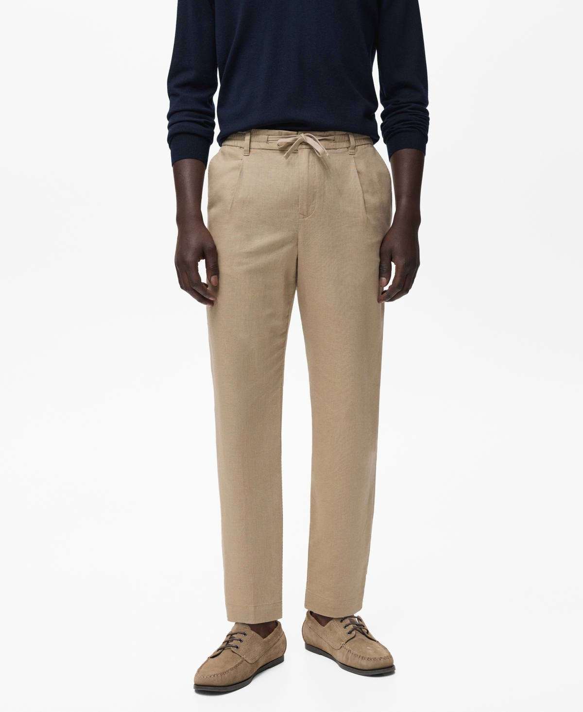 Click here for Mango Mens Drawstring Slim-Fit Pants - Beige prices