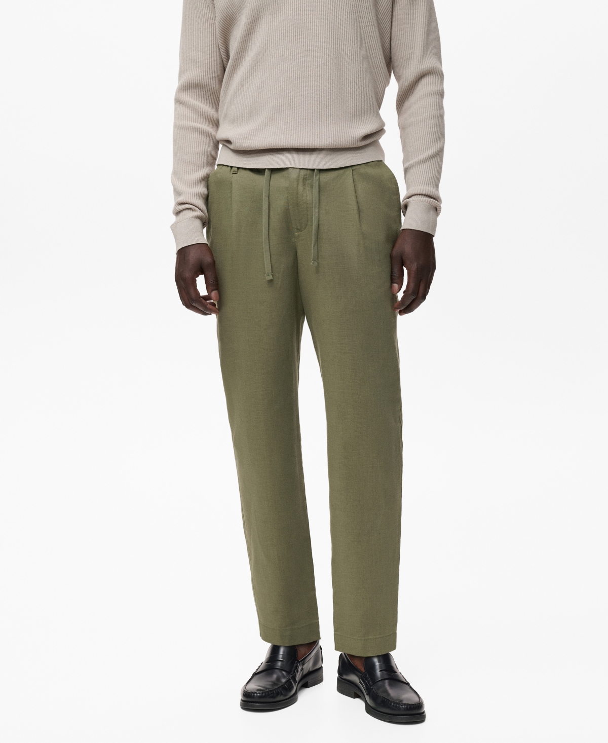 Click here for Mango Mens Drawstring Slim-Fit Pants - Khaki prices