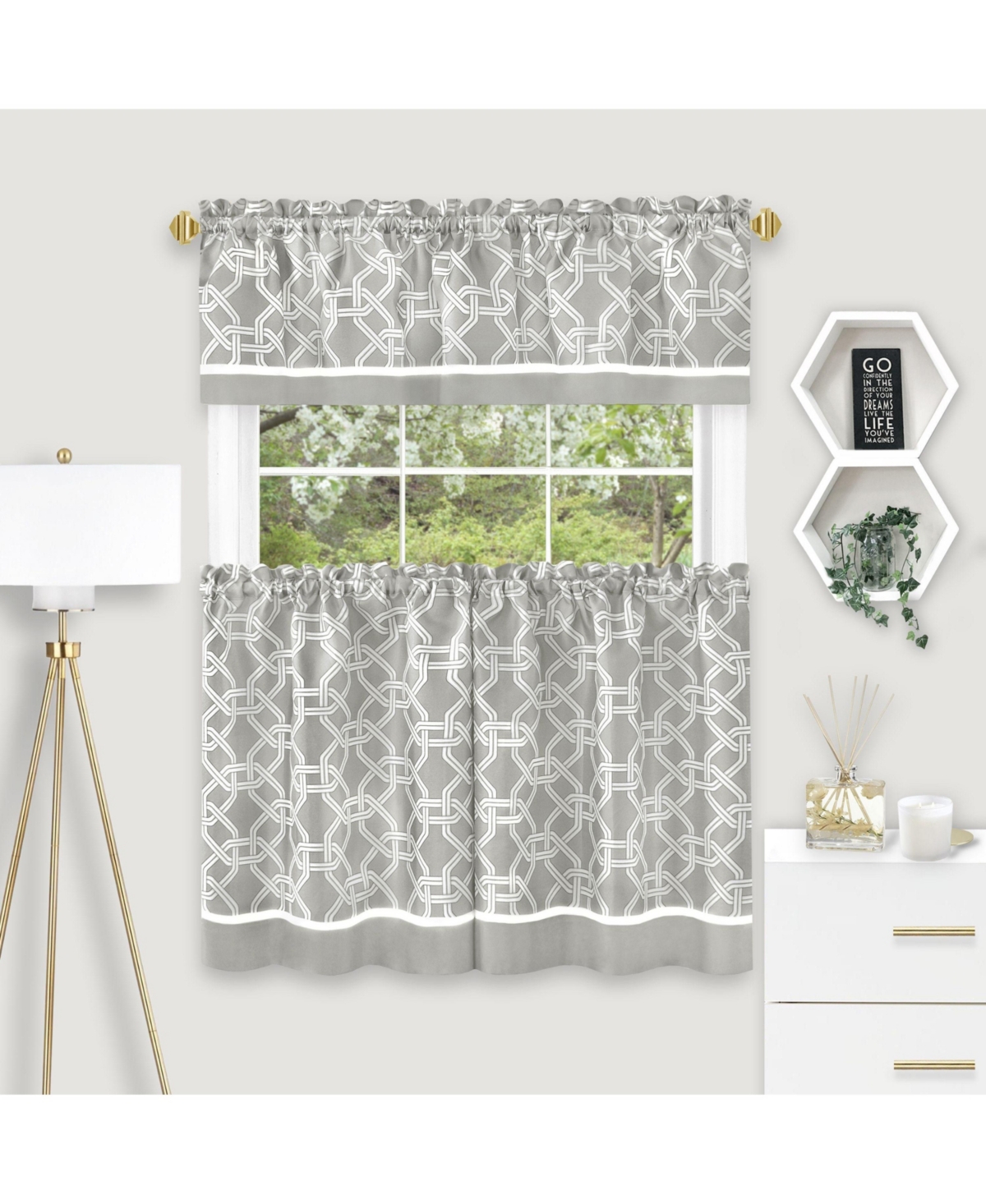 Click here for Kate Aurora Geometric Crescent 3 Piece Rod Pocket... prices
