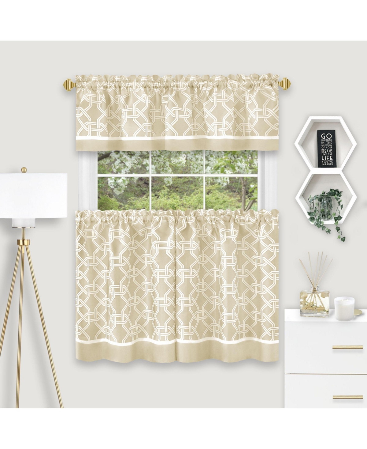Click here for Kate Aurora Geometric Crescent 3 Piece Rod Pocket... prices