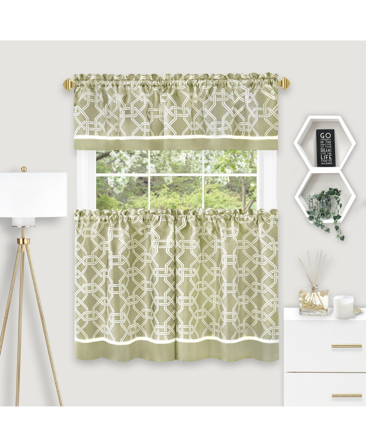 Click here for Kate Aurora Geometric Crescent 3 Piece Rod Pocket... prices