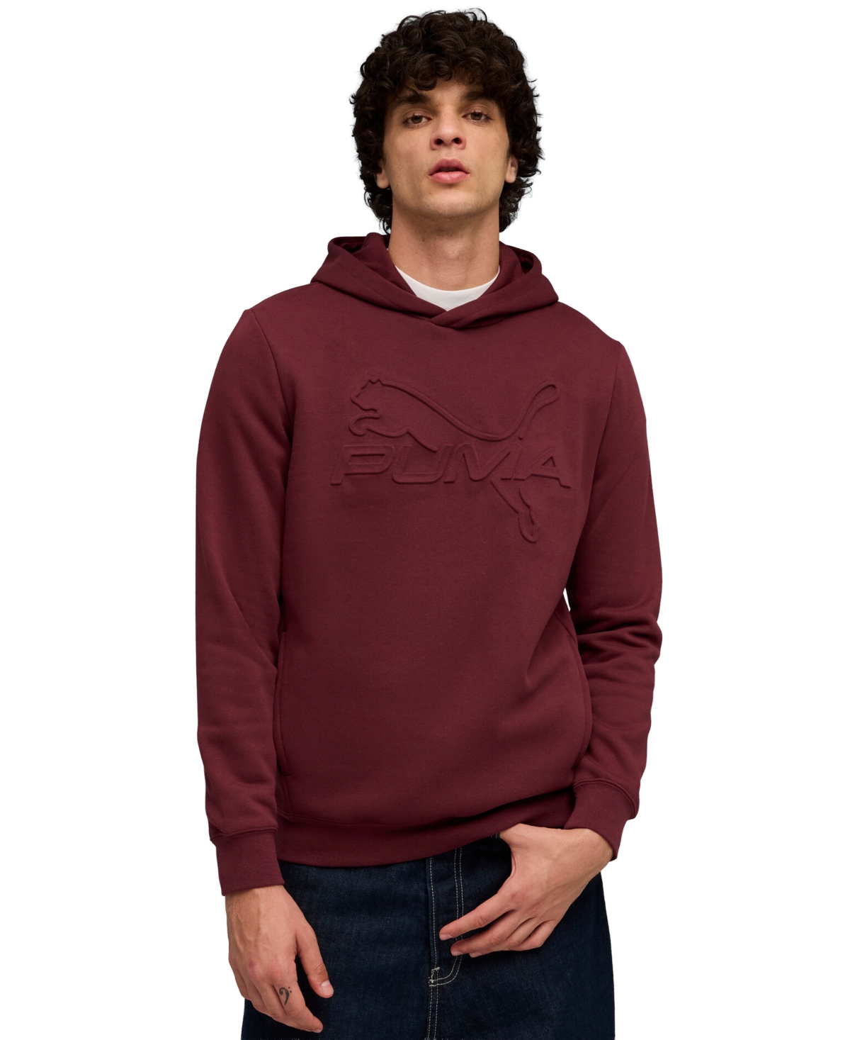 Click here for Puma Mens Embossed Logo Hoodie - Ruby Shimmer prices