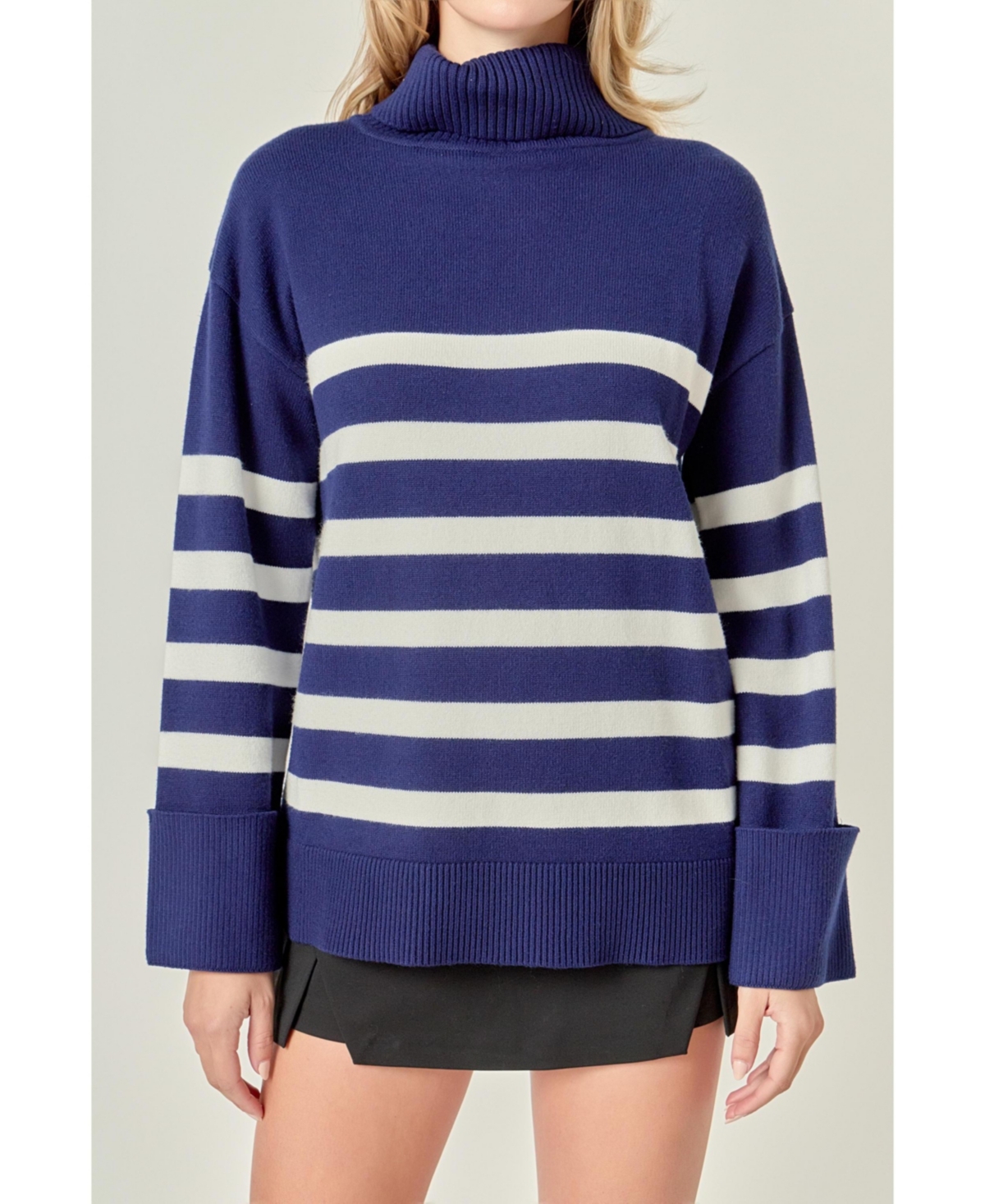 Click here for Womens Turtle Neck Stripe Sweater - Navy/white prices