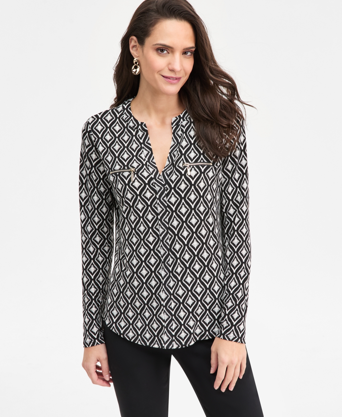 Click here for Jm Collection Womens Printed Zip Pocket Top  Macys... prices