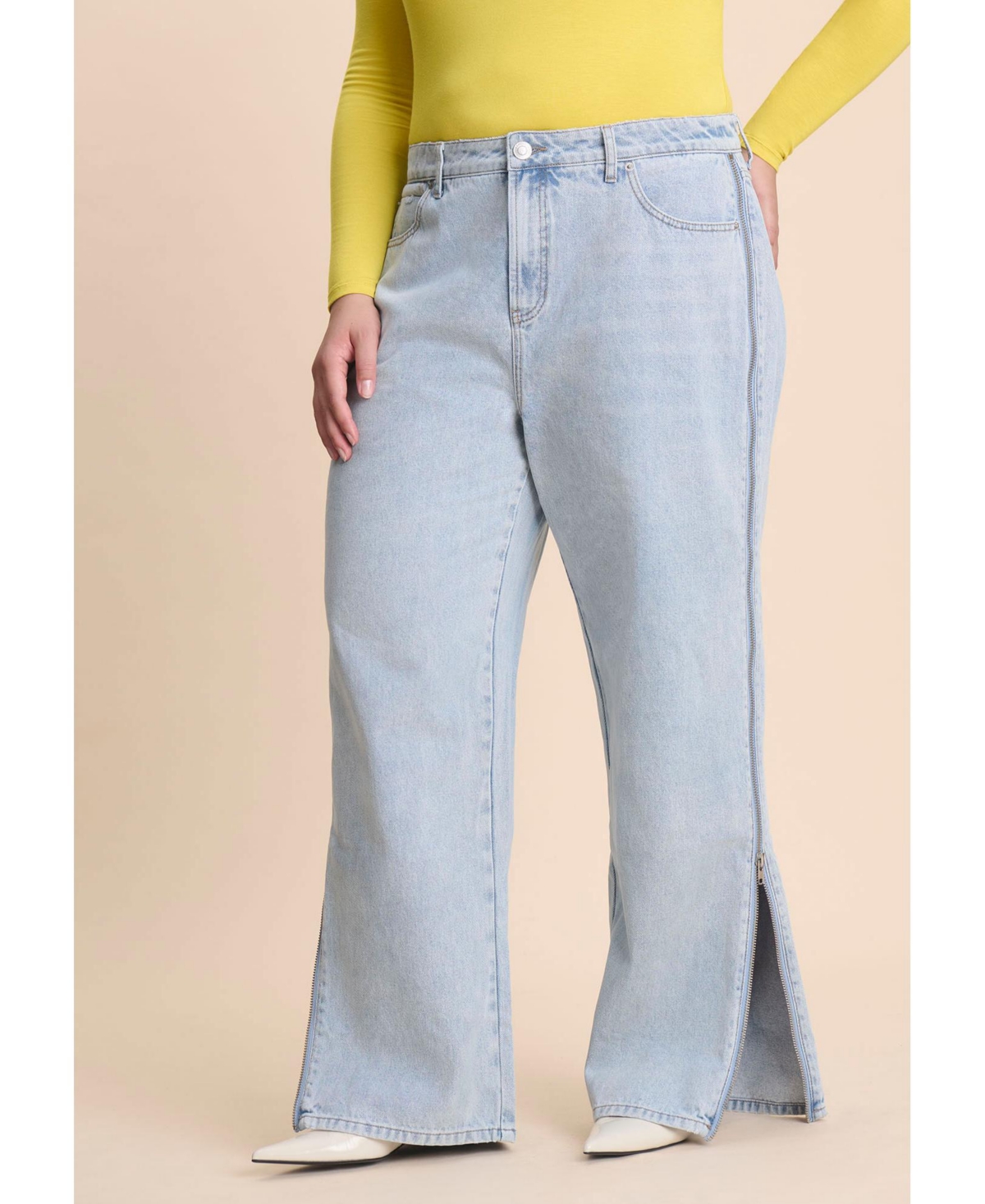 Click here for Eloquii Womens Side Zip Loose Jean - Light wash prices